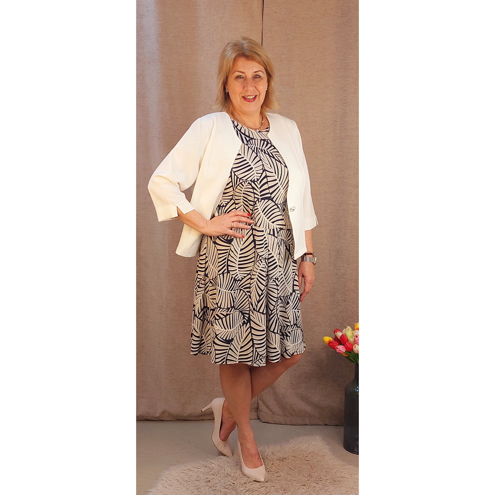 Derékban szabott Fekete-Fehér ruha, FEHÉR blézer szett - MOLETTA ...