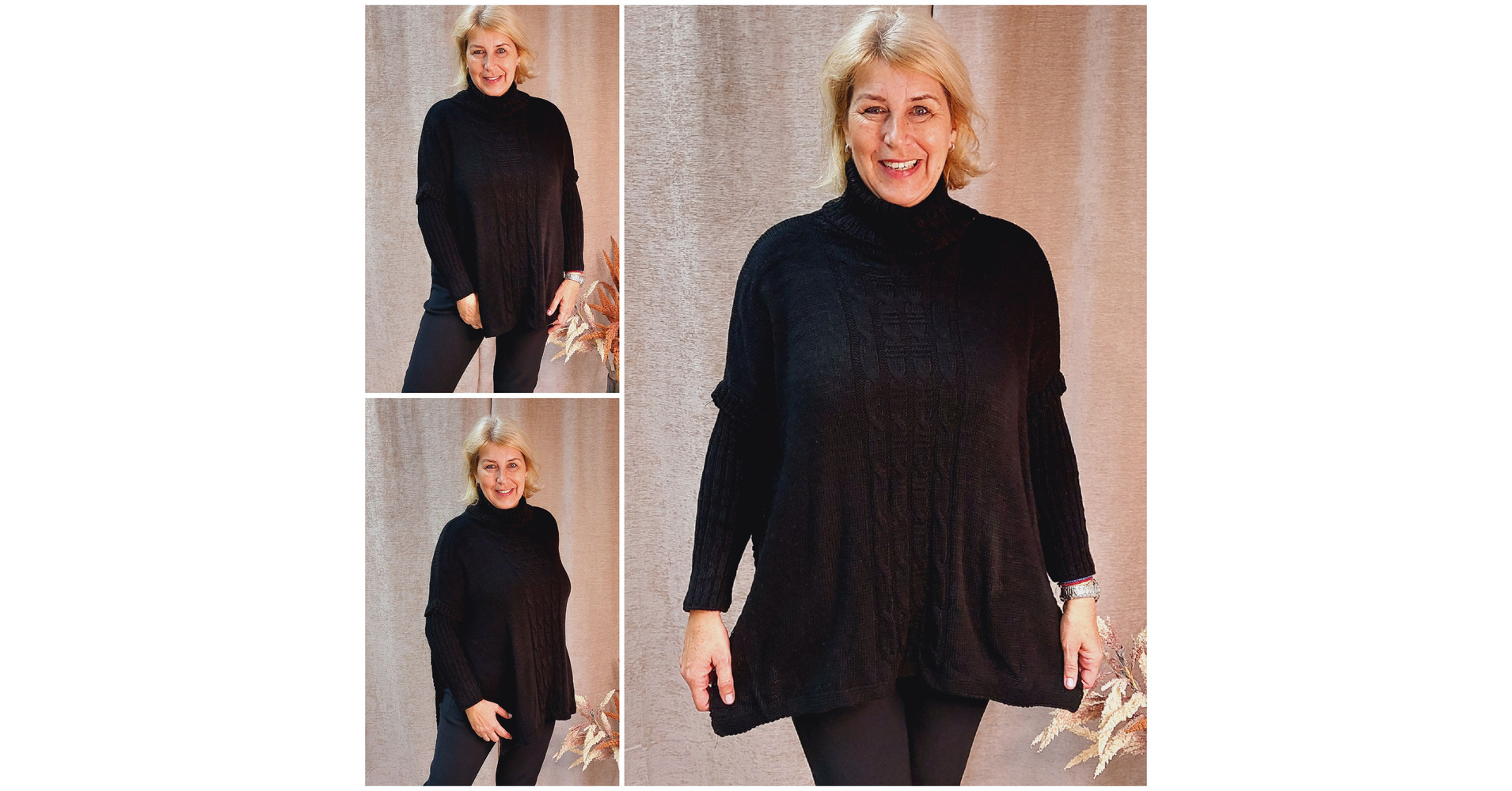 Oldalt sliccelt - FEKETE -rövid pulóver 48-52 méret - MOLETTA - Moletta ...