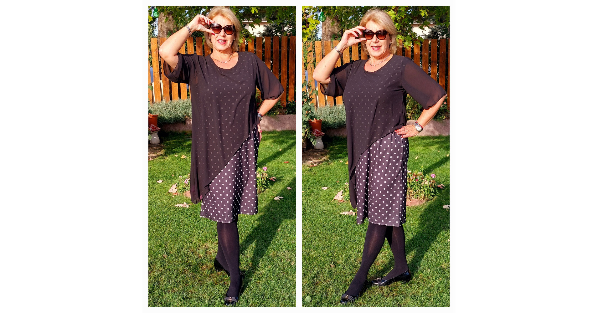 FEKETE pöttyös alkalmi ruha, 42-48 méretig - MOLETTA - Moletta webáruház